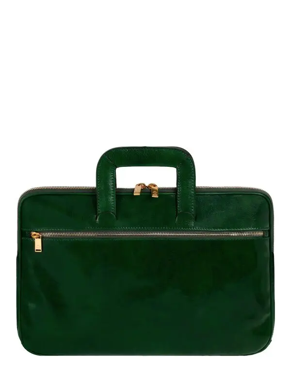 TIME RESISTANCE Leather Briefcase Laptop Bag - Green