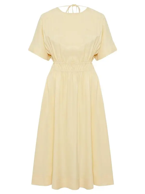 EXQUISE Lyocell Midi Shirt Dress With Drawstring Waist - Yellow