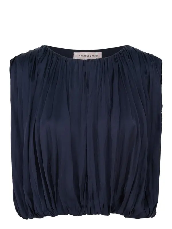 TRAFFIC PEOPLE Sleeveless Pleated Neckline Top - Blue