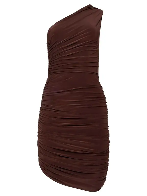 FOREVER YOUNG THE LABEL Adriana One Shoulder Jersey Dress - Brown