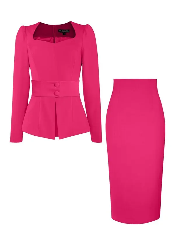 TIA DORRAINE Fitted Blouse And Pencil Skirt Set - Pink
