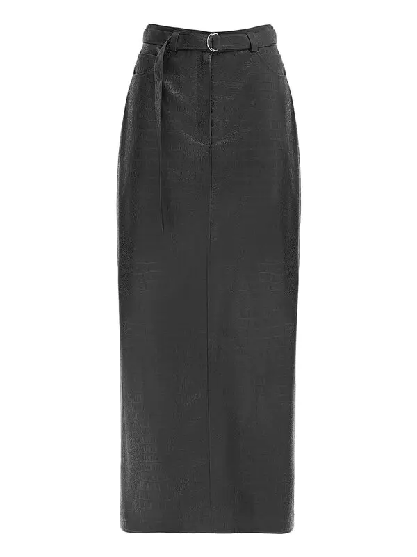 JULIA ALLERT Croc-effect Faux Leather Straight Midi Skirt With Belt - Black