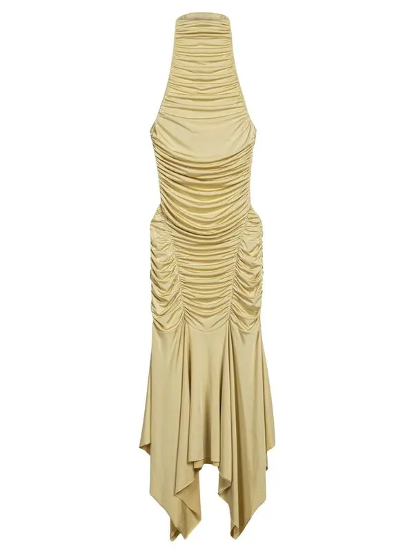 NOCTURNE Ruched Halter Midi Dress - Yellow
