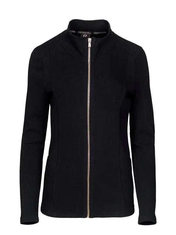 OH!ZUZA NIGHT&DAY Oh!zuza Ribbed Zip-up Cotton Sweatshirt - Black