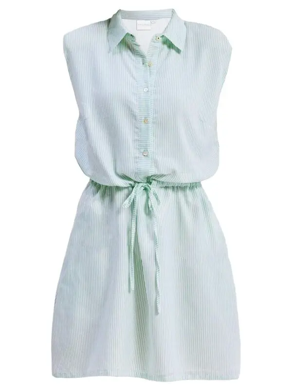 REISTOR Striped Drawstring Shirt Dress - Green
