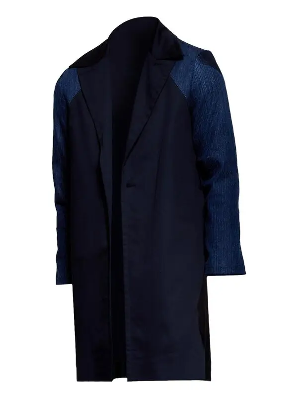 STORY WEAR Denim Long Trench Coat - Blue