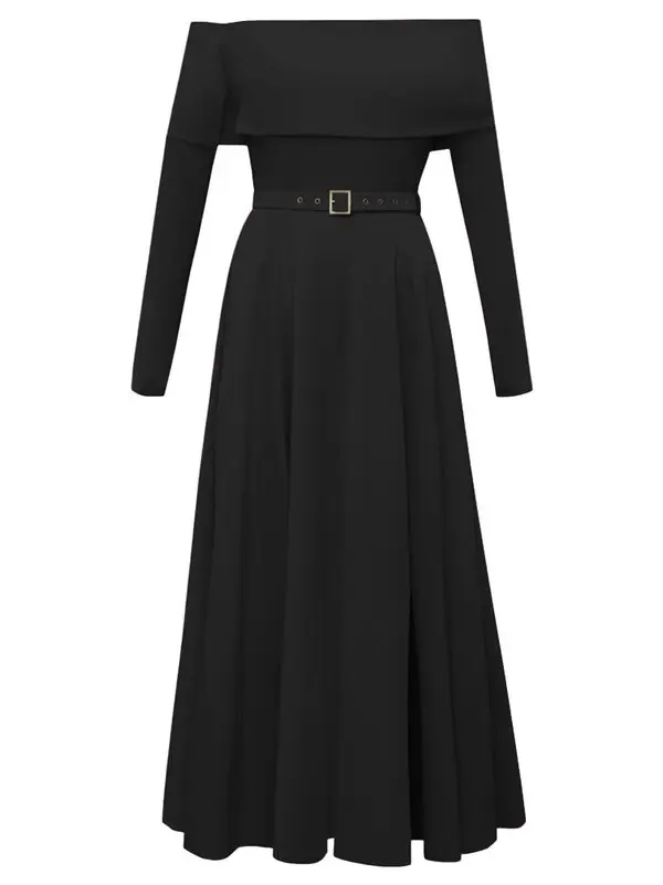 ALINA CERNATESCU Classic Midi Off-the-shoulder Flared Dress - Black