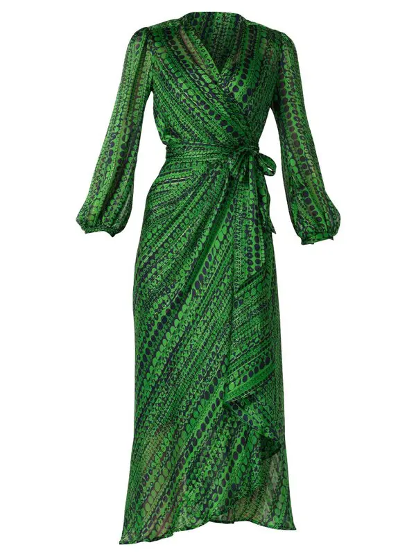 SACHA DRAKE Savoir Midi Wrap Dress - Green