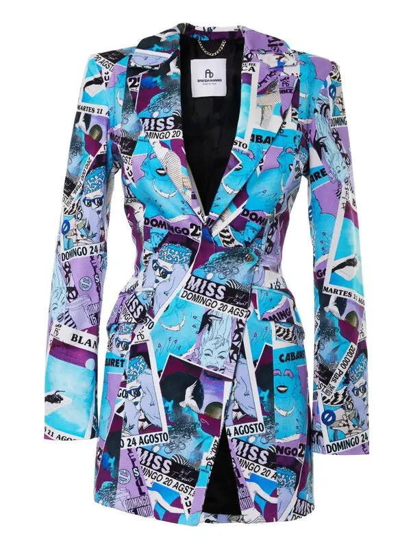 BRENDA AGRADI Printed Asymmetrical Blazer - Blue/purple