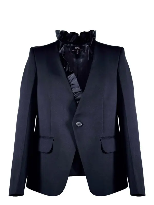 POINT OF VIEW LABEL Prodigy Crepe Jacket With Neck Frill Detail - Blue