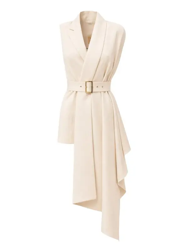 JULIA ALLERT Asymmetrical Sleeveless Blazer - Beige