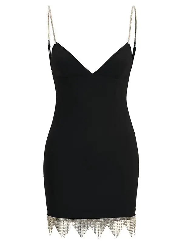 NISSA Embellished Trim Mini Dress - Black