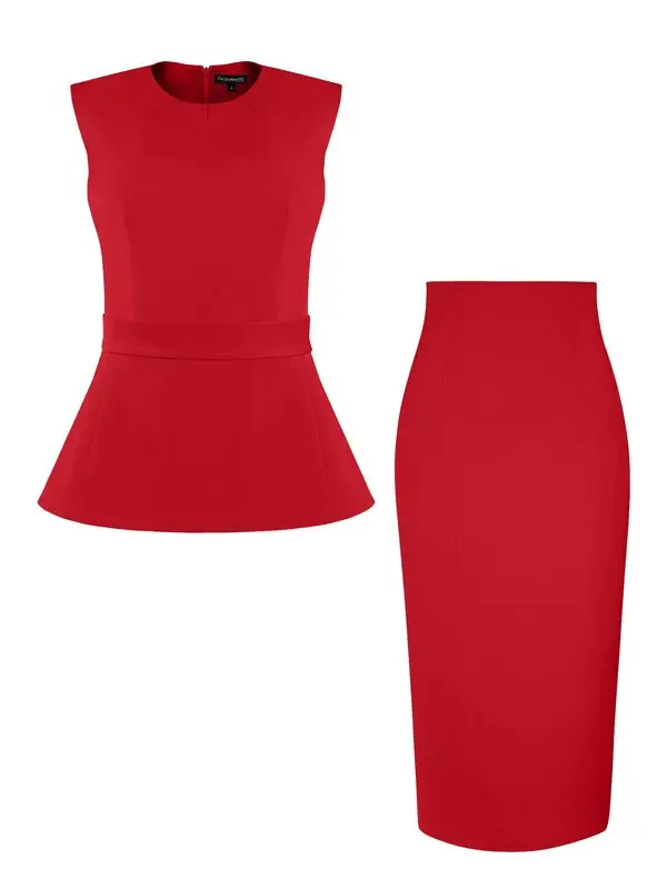 TIA DORRAINE Sleeveless Top & Pencil Midi Skirt Set - Red