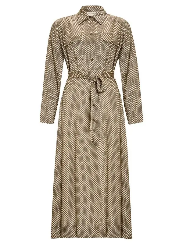 EXQUISE Printed Woven Shirt Dress - Brown