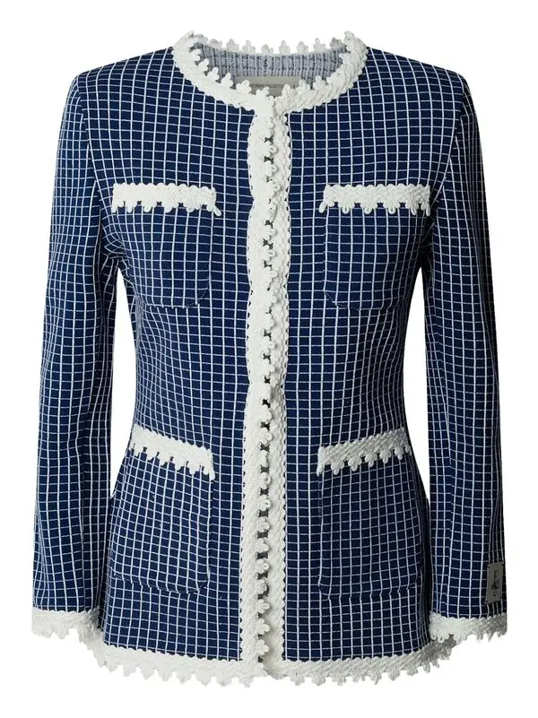 THE EXTREME COLLECTION Knit Jacket With Scalloped Finishes - Blue/white