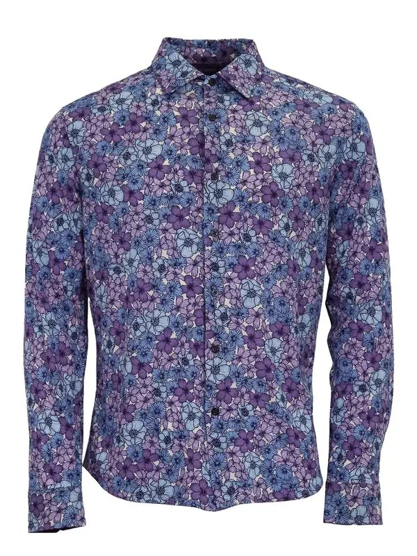 LORDS OF HARLECH Sherlock Dense Floral Tailored Merino Shirt Lavender - Purple