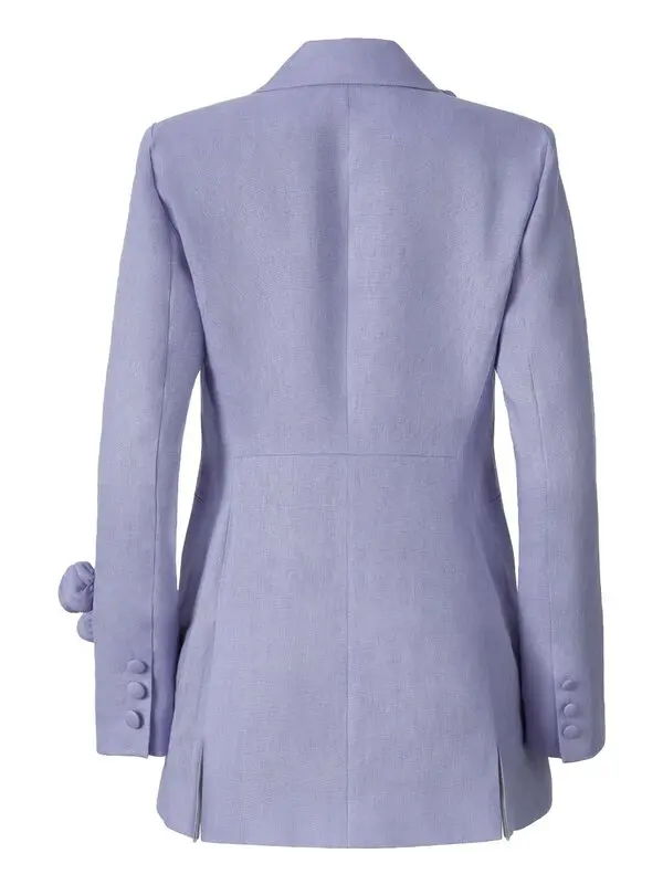 LITA COUTURE Rosette Appliqué Linen Blazer - Purple