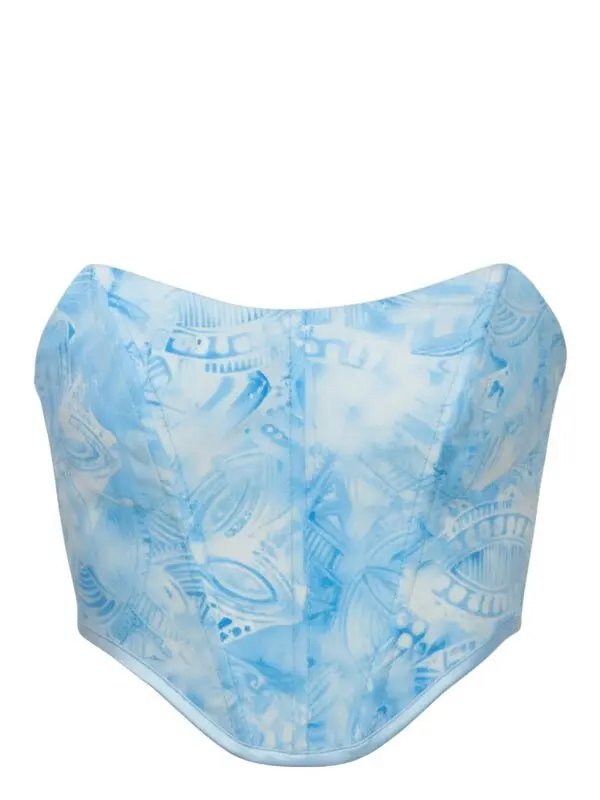 THE COOLGIRL NYC Kiana Geometric Batik Corset Top - Blue