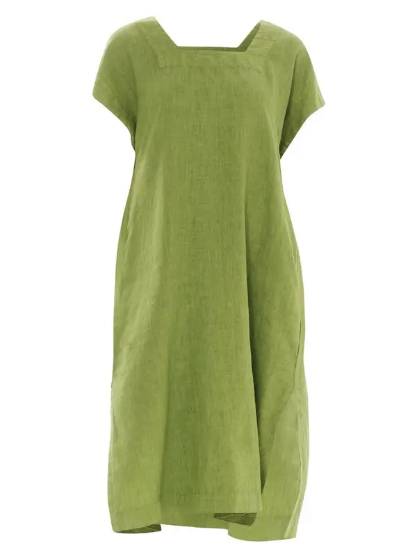 Haris Cotton Smock Linen Midi Dress - Green