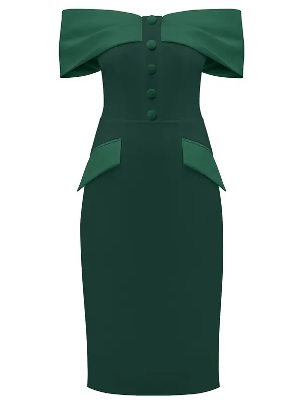 TIA DORRAINE Off-shoulder Midi Dress - Green