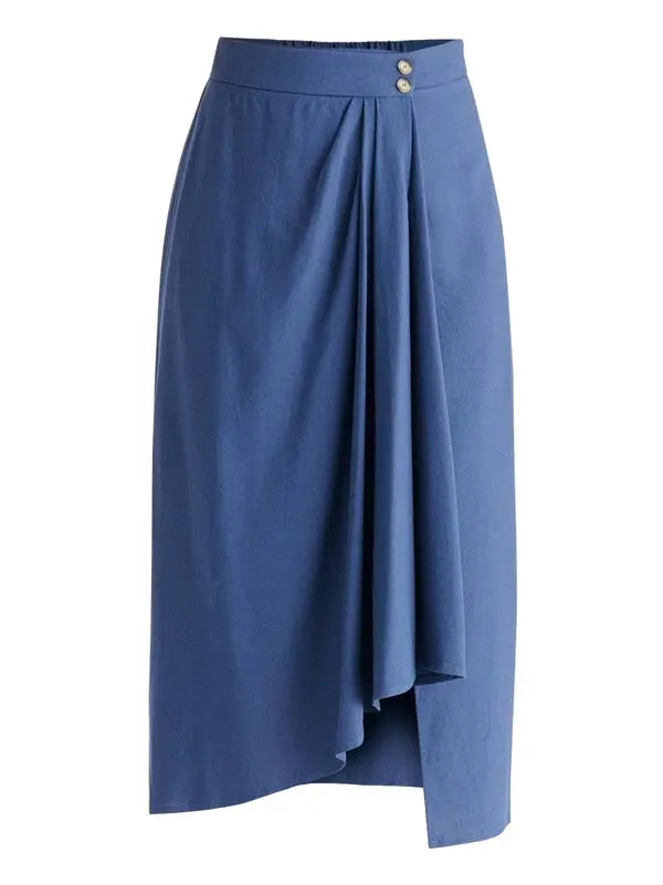 PAISIE Draped Wrap Midi Skirt - Blue