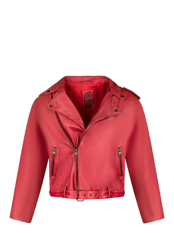 ZASTASTUDIO Goatskin Biker Jacket With Asymmetrical Zipper - Red