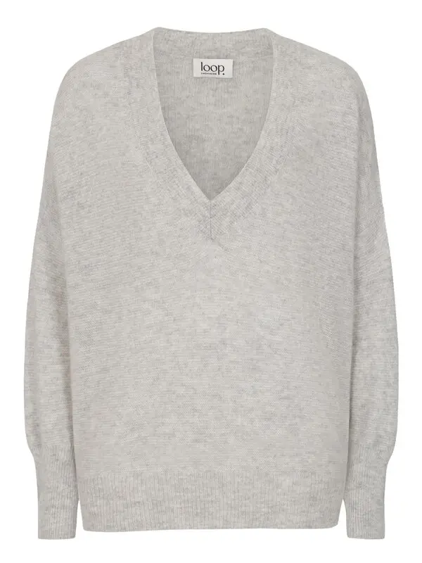 LOOP CASHMERE Relaxed V-neck Cashmere Sweater - Grey