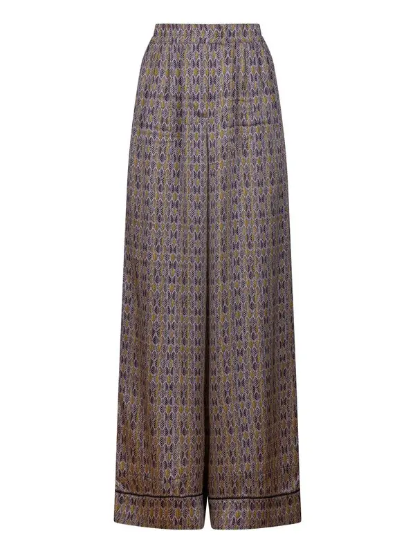 HELENE GALWAS Jara Printed Silk Trousers - Silver