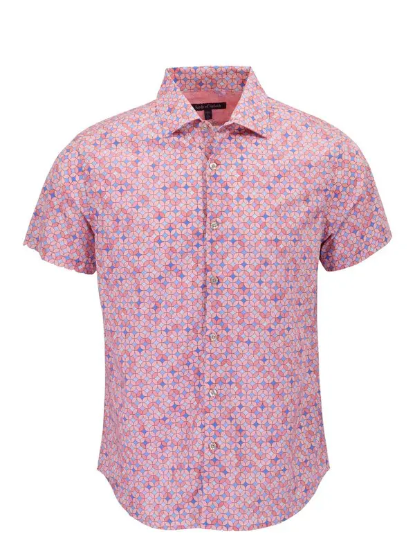 LORDS OF HARLECH Scott Retro Star Coral Printed Button Up Shirt - Pink