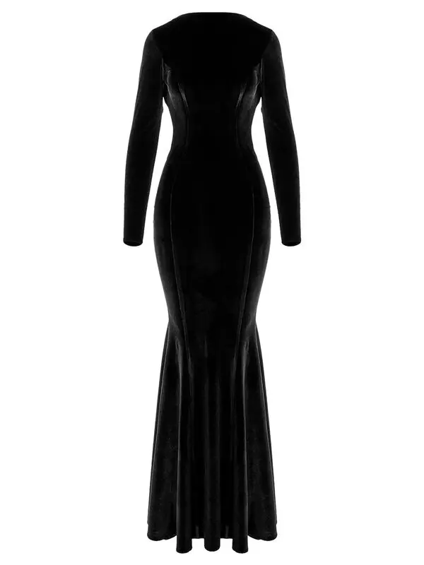 ROSERRY Velvet Maxi Open Back Dress - Black