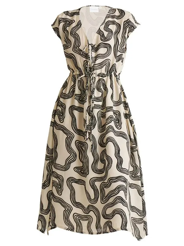 REISTOR Deep V-neck Gathered Crepe Dress - Black