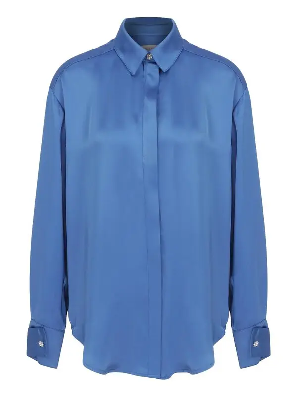 NAZLI CEREN Ravenna Satin Shirt - Blue