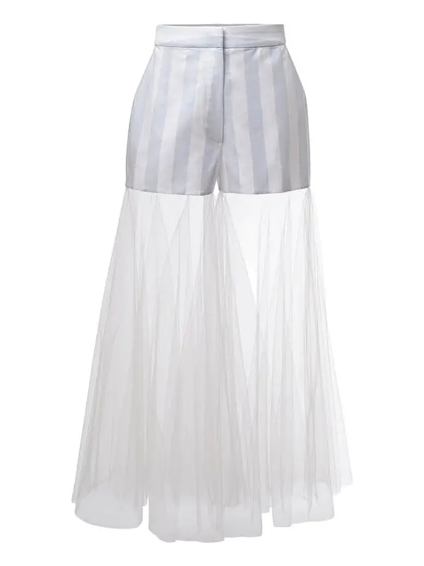 BY MOUMI Striped Shorts With Tulle Overlay - White/blue