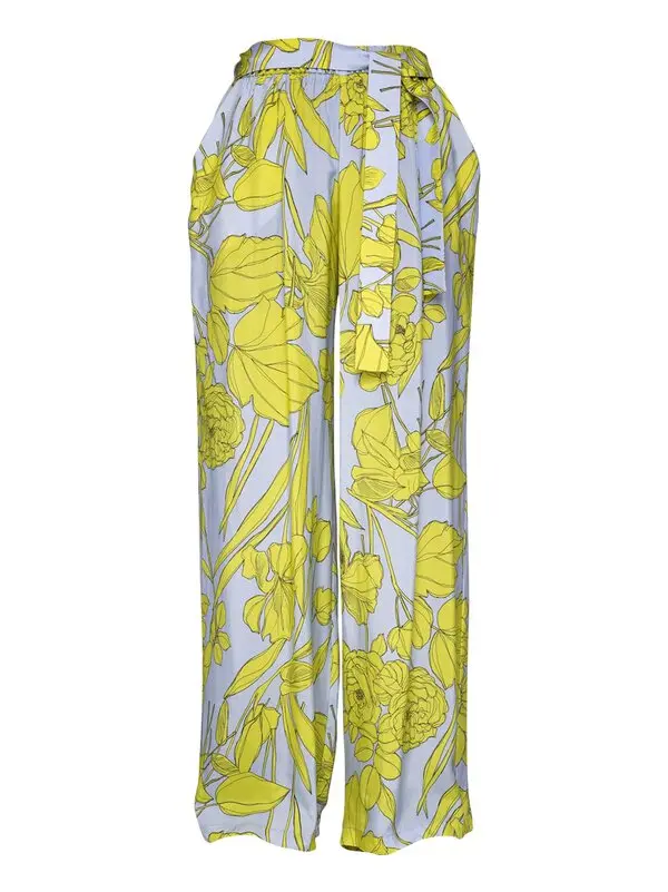 ARTISTA Milla Floral Satin Trousers - Blue