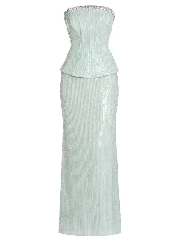 Mac Duggal Sequin Peplum Gown With Rhinestone Trim - Blue