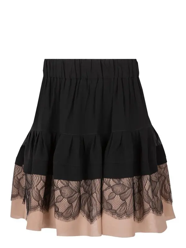 LANGNER Lace Trim Ruffle Mini Skirt - Black