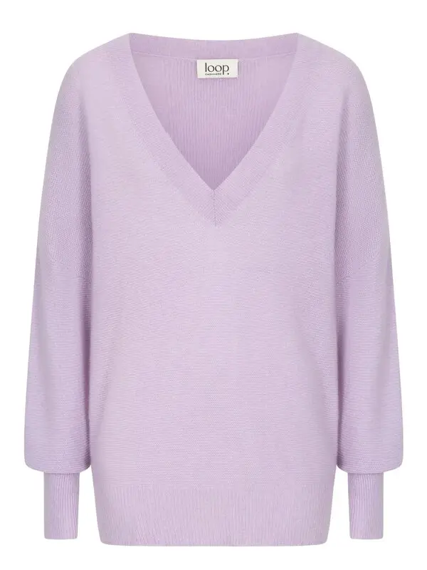 LOOP CASHMERE Relaxed Fit V-neck Cashmere Sweater - Purple