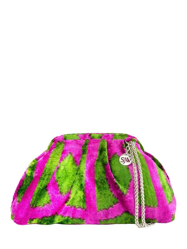 SJW BAGS LONDON Victoria Ikat Pouch - Green/pink