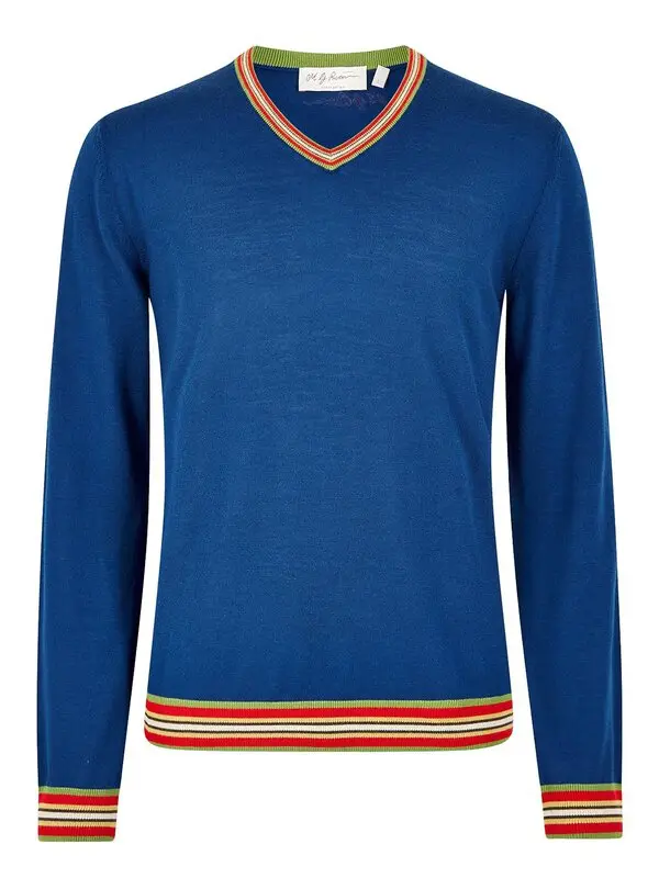 MG RIVERS Extrafine Merino V-neck Pullover - Blue