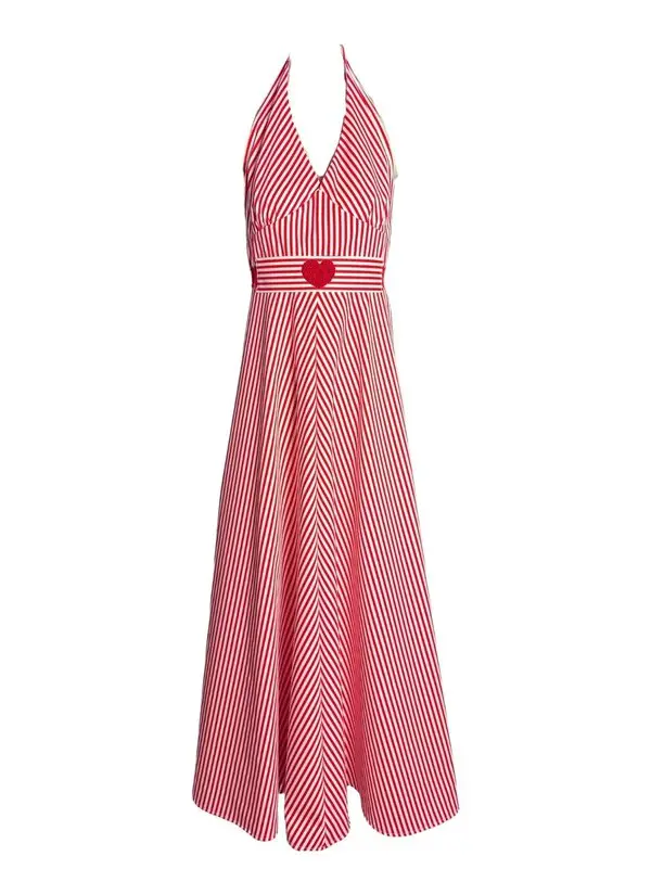 COUTURE TO YOUR DOOR Striped Maxi Halterneck Dress - Red/white