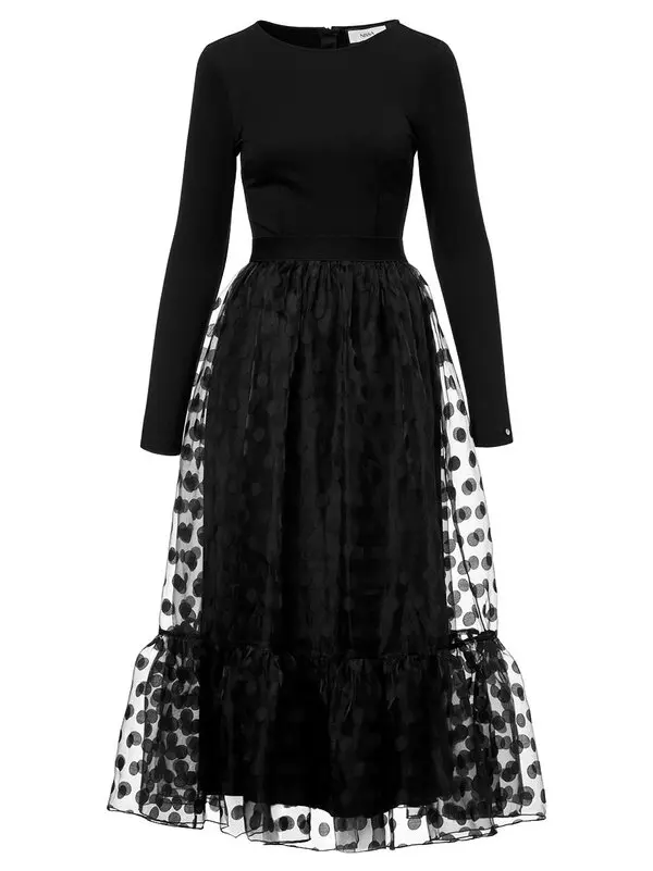 NISSA Polka Dot Organza Mini Dress - Black