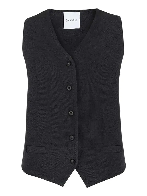 SALANIDA Galante Knitted Merino Wool Waistcoat - Black