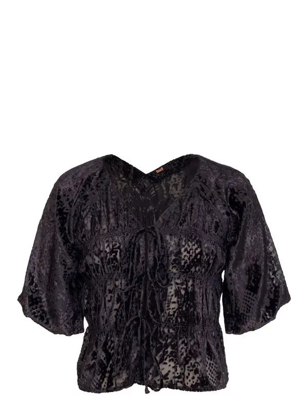ROSE & NANCY Juniper Snake Velvet Blouse - Black