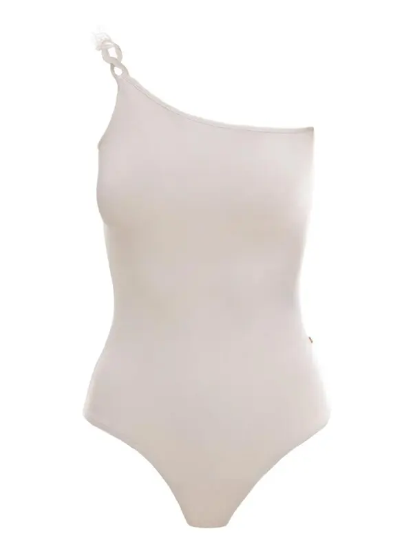 NISSA One-shoulder Bodysuit With Chain Detail - White