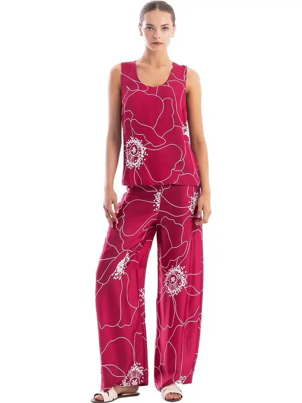 Haris Cotton Sleeveless Printed Satin Top - Pink