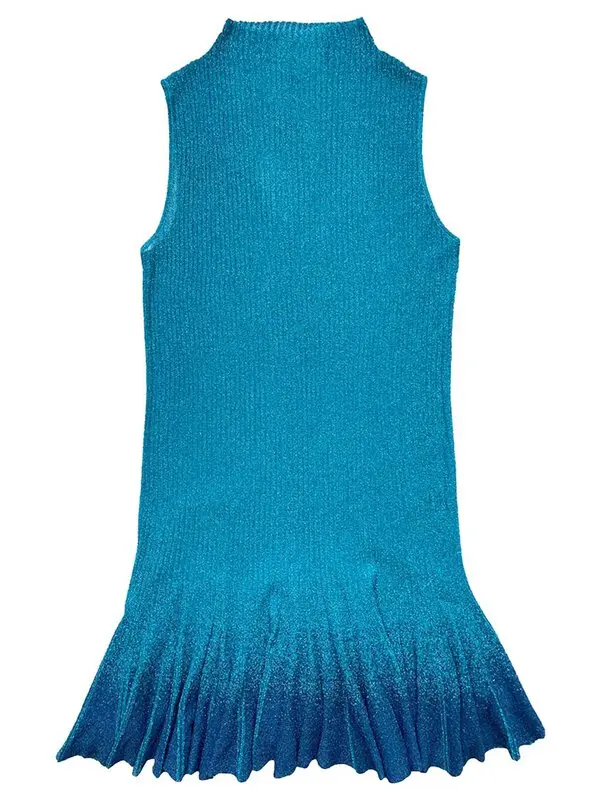 ARTO. Lurex Metallic Ribbed Knit Mini Dress - Blue