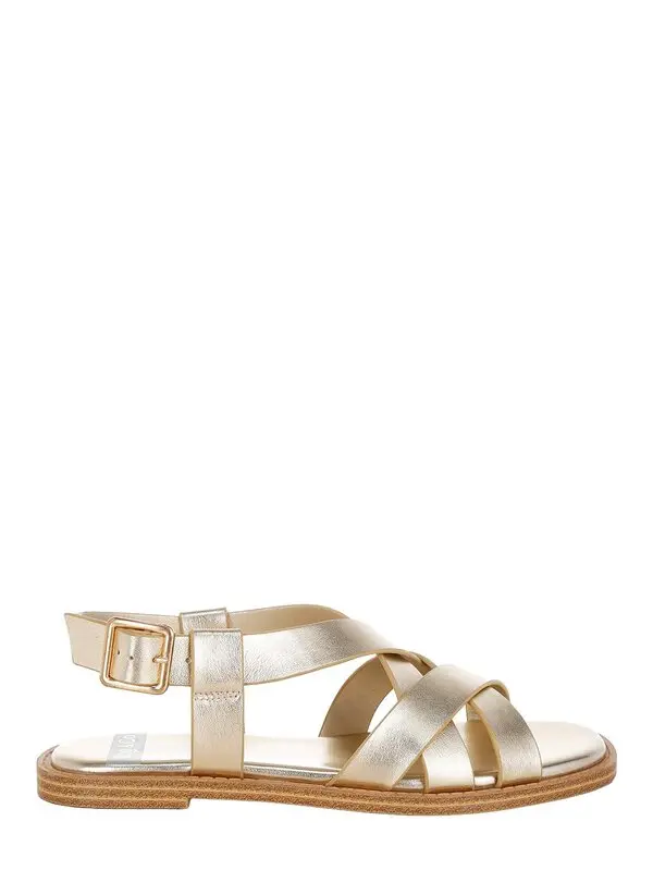 RAG & CO Metallic Leather Buckled Flats - Gold