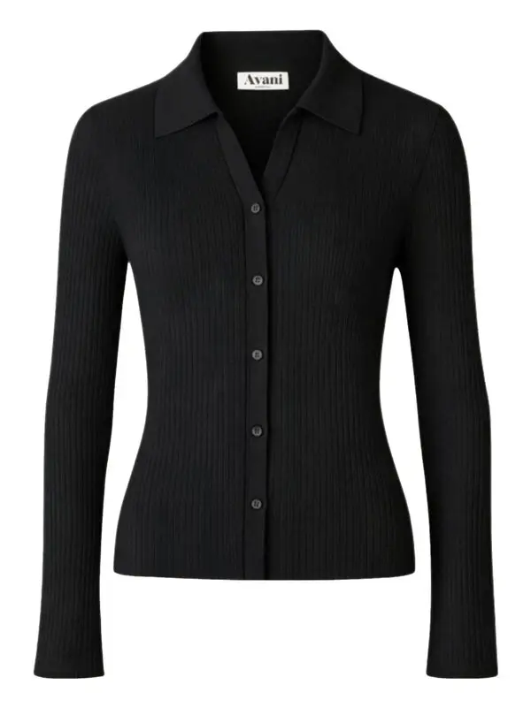 AVANI APPAREL Mélisse Ribbed Polo Top - Black