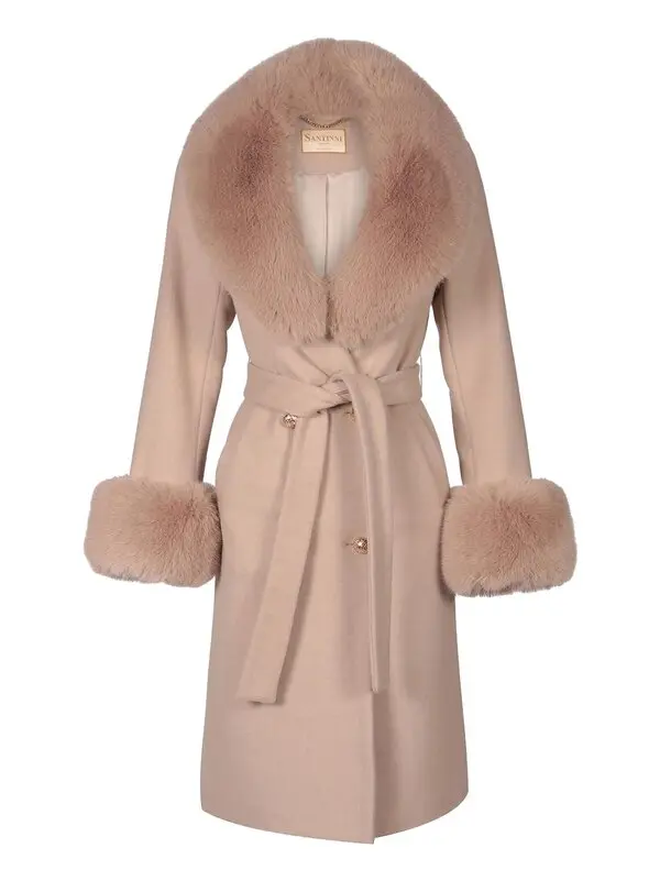 SANTINNI Cashmere & Wool Coat With Faux Fur - Grey