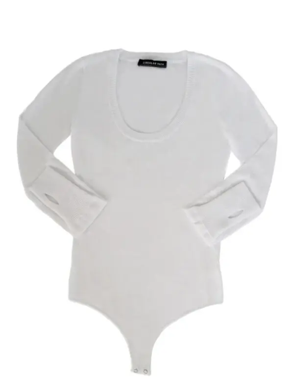 CIRCULAR PATH U Neck Long Sleeve Bodysuit - White